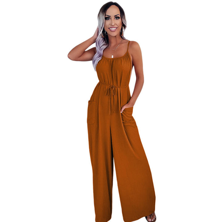 Mono de color liso estilo informal, mono recto de cintura alta con ...