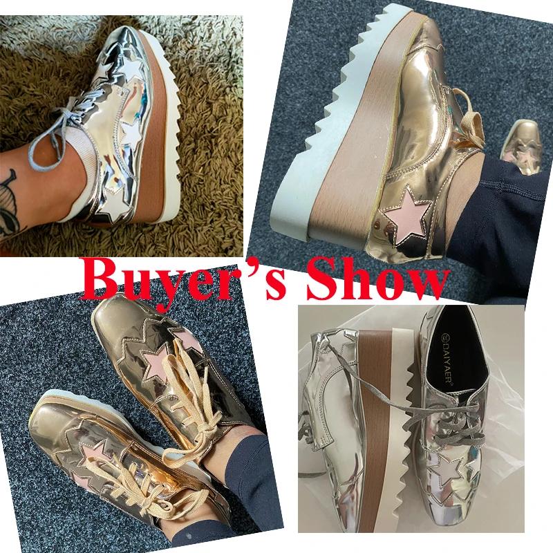 Zapatos de charol con plataforma plana para mujer, calzado informal con cordones, estilo Brogue ...