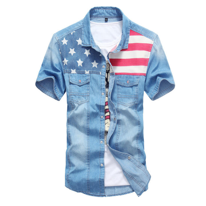 Camisa de mezclilla de manga corta para hombre, vestido de camisa ...