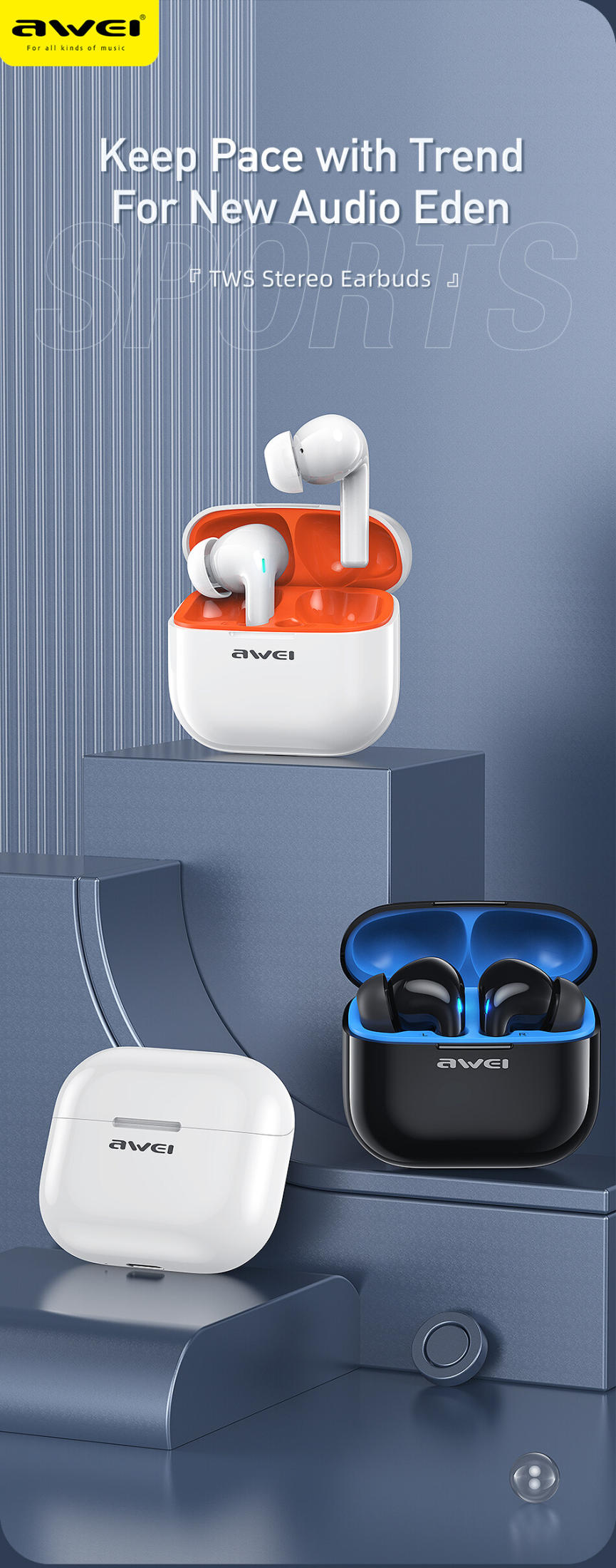 Awei T1pro Original TWS auriculares inalámbricos bluetooth 5,3 auriculares estéreo HiFi con ...