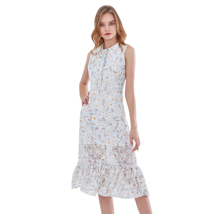 TWOTWINSTYLE-vestido informal Vintage con panel de encaje para mujer ...