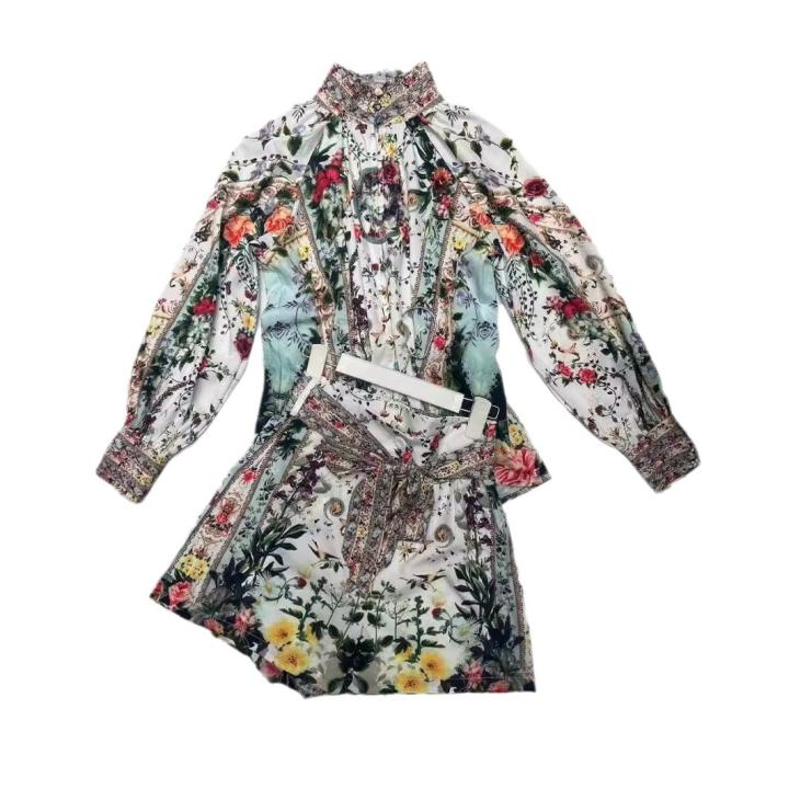 Traje de seda pura para mujer, camisa con estampado de flores naturales ...